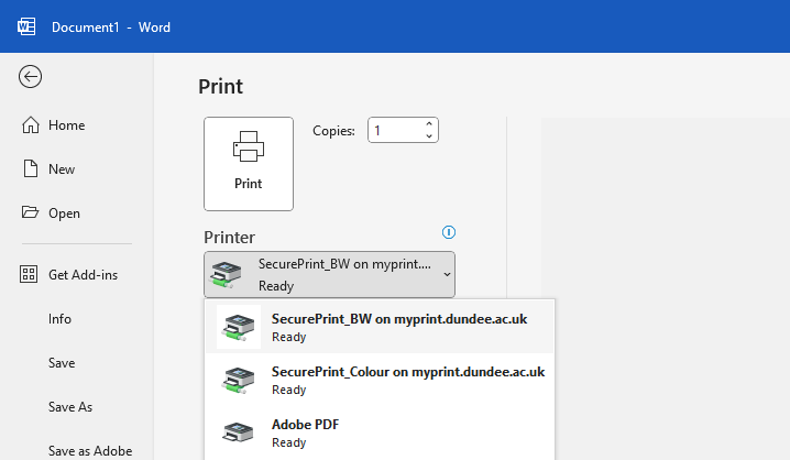 Print from a staff computer (new HP printers) | University of Dundee, UK